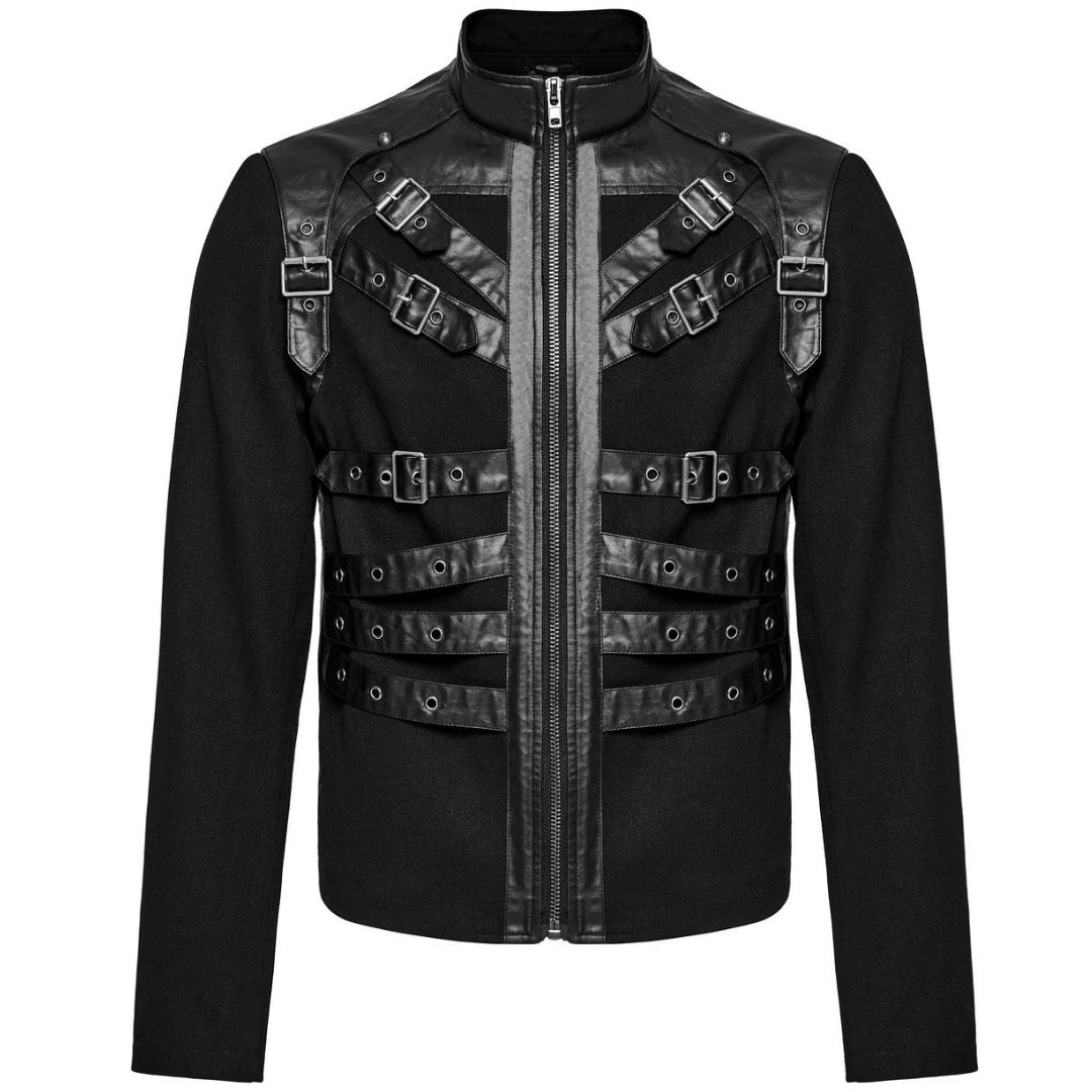 Men's Black Biker Jacket With Eyelets | Genuine Leather Jacket for Men ...