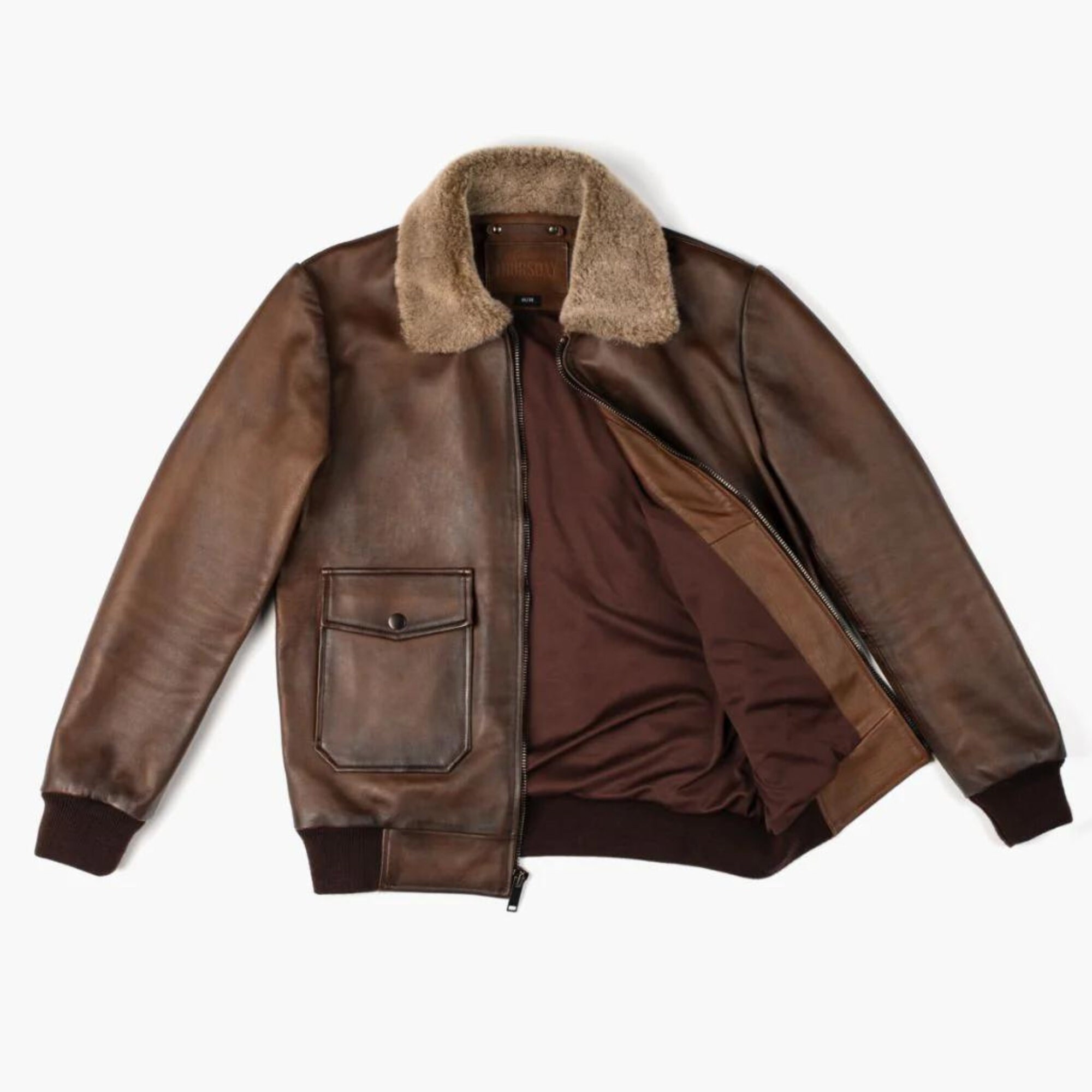 Premium Leather Shearling Collar Jacket | Hand-finished Full-grain ...