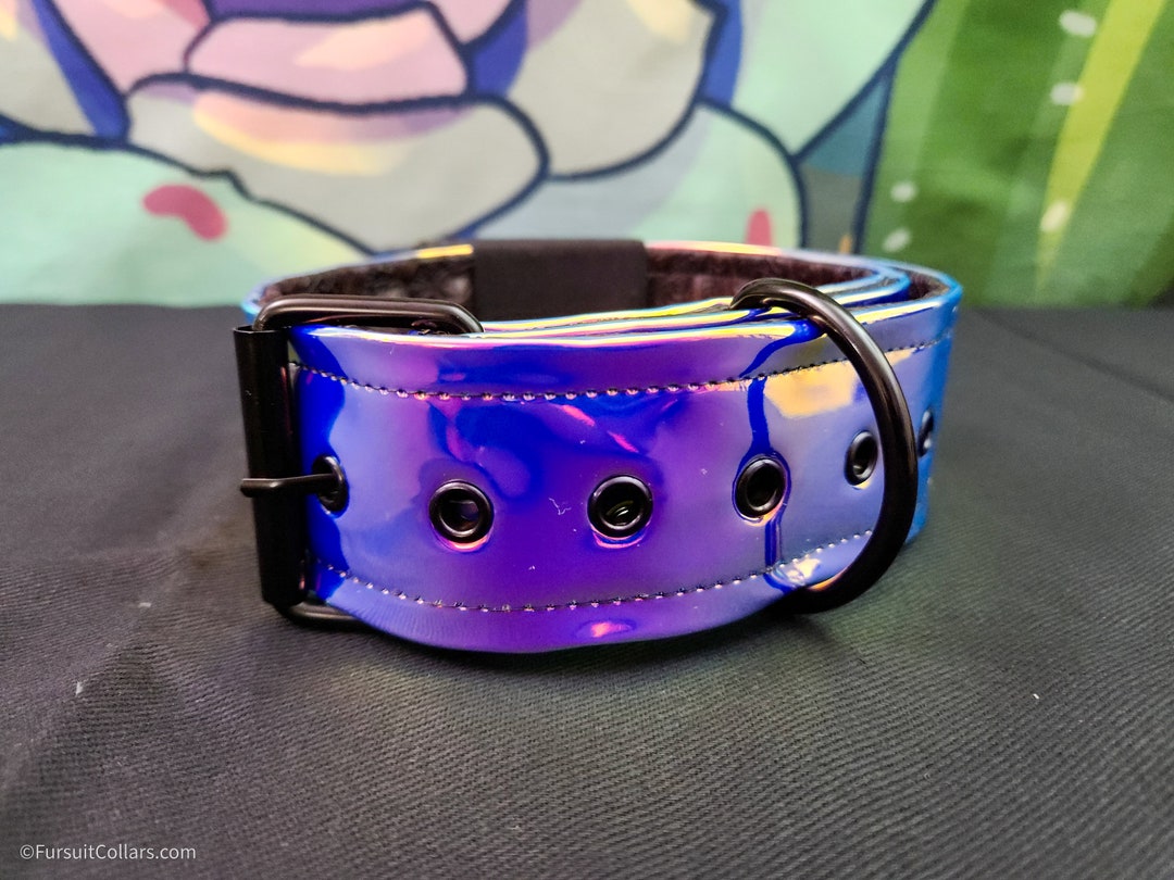 Glam Fursuit Collar 2 Inch Glossy Purple Blue With Brown Floral - Etsy