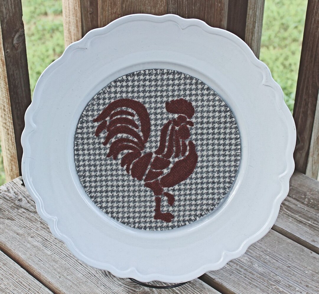 Red Rooster Wool Charger - Applique Chicken Farmhouse Pattern - Felted ...