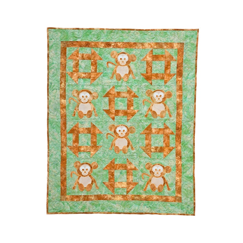 Monkey Business Baby Quilt - Applique Animal Jungle Pattern - Baby Gift ...