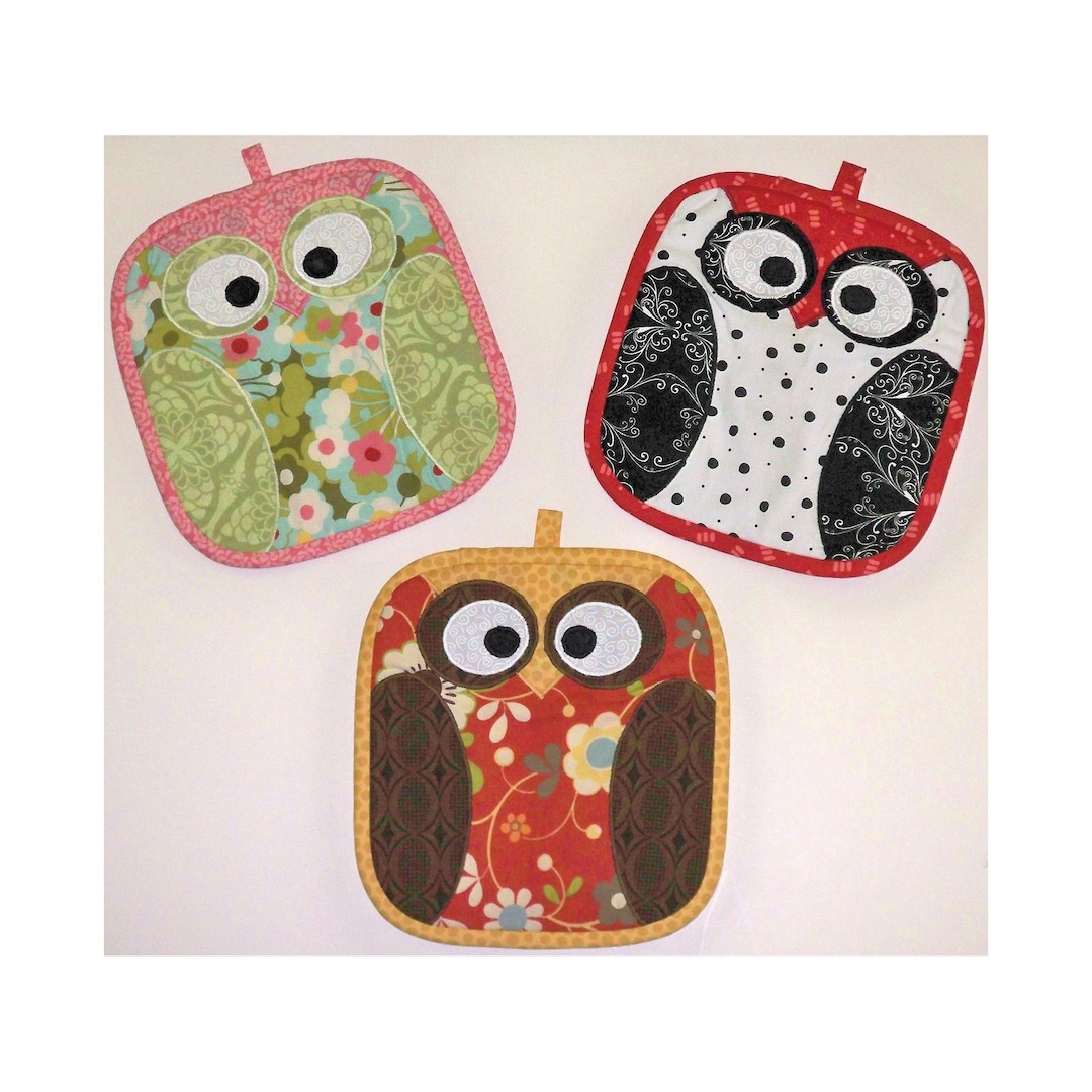 Night Owl Pot Holder - Kitchen Pot Holder - Owl Gift - Applique ...