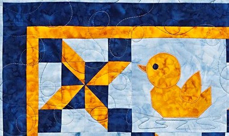 Little Rubber Ducky Baby Quilt - Applique Animal Pattern - Baby Gift ...