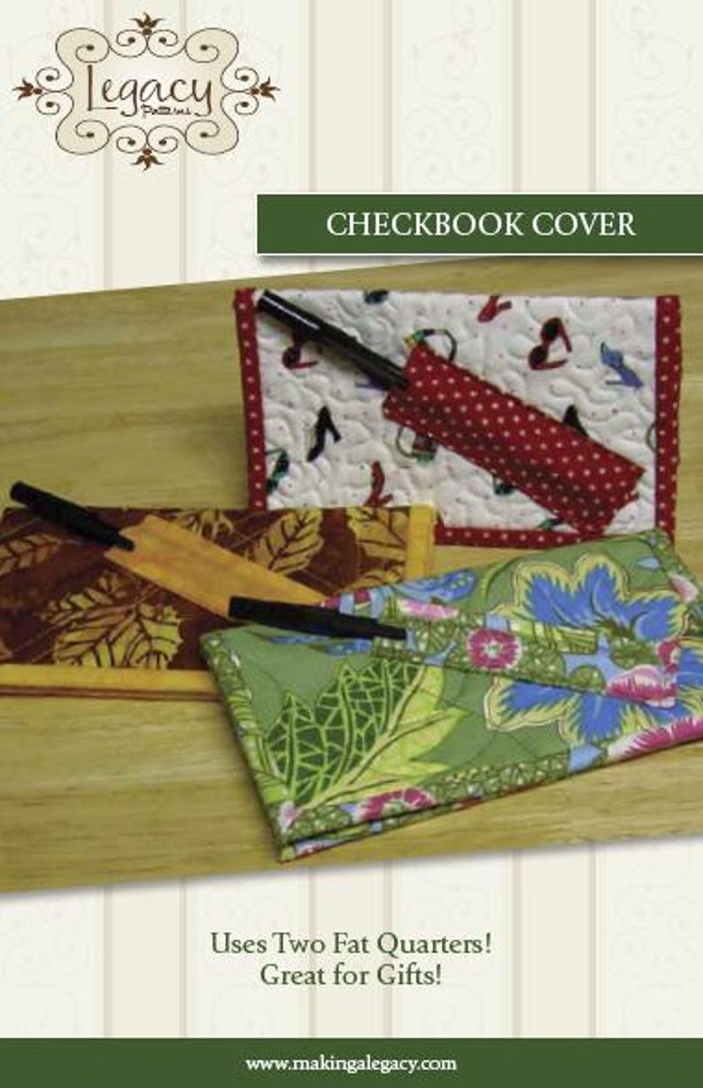 Checkbook Cover Pattern - Fat Quarter - Sewing Pattern - Print Pattern ...