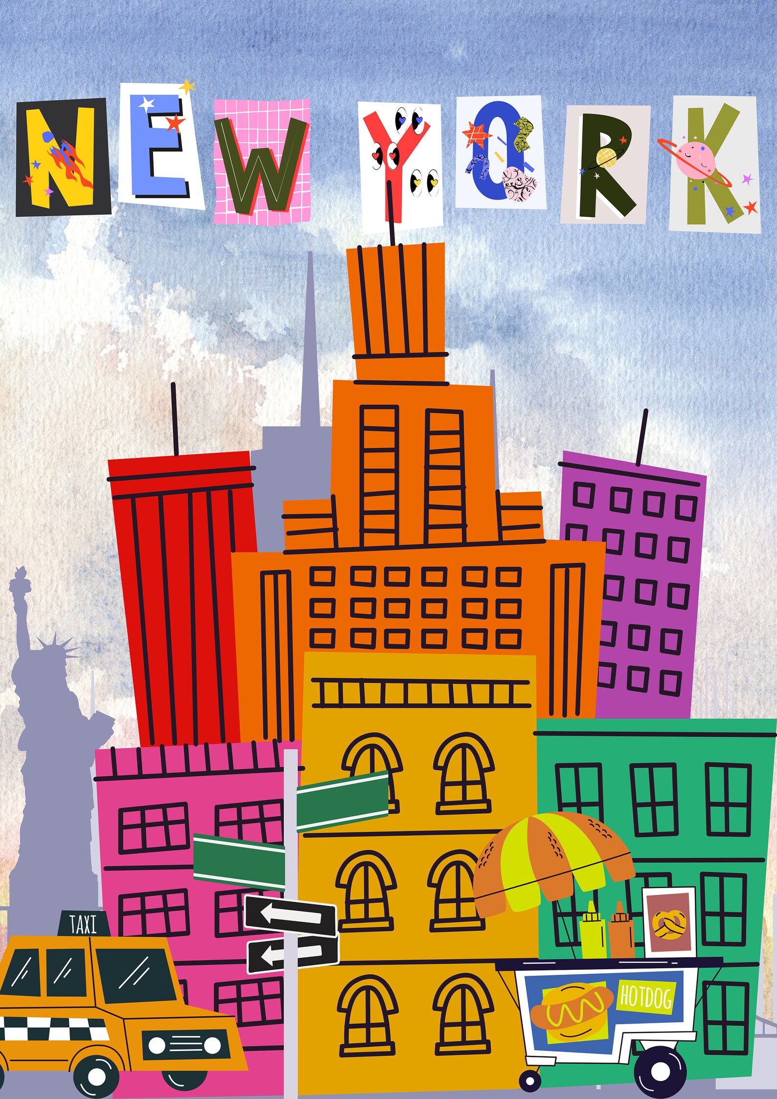 Colorful New York City Printable Poster – Bright NYC Pop Art Print ...