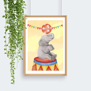 Cheerful Elephant Poster, Vibrant Circus Theme Print for Children's ...