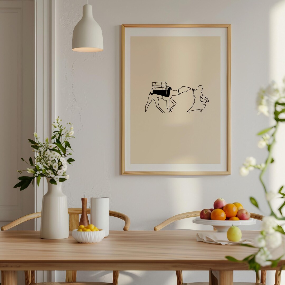Arab Line Drawing of Nomad and Camel, Minimalistic Desert Travel Poster ...