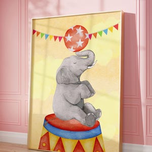 Cheerful Elephant Poster, Vibrant Circus Theme Print for Children's ...
