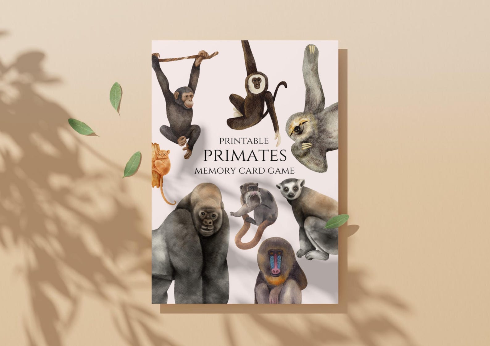 Printable Primate Matching or Memory Game, Monkey Card Game, Montessori ...