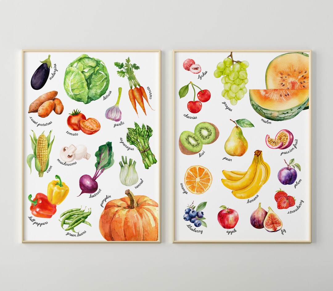 Fruit Vegetbale Wall Art for Kids Playroom, Vibrant Food Educational ...