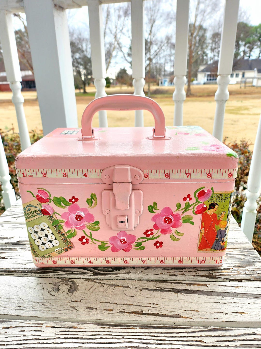Vintage Sewing Box, Handpainted Sewing Box W Buttons, Sew Sweet Vintage ...