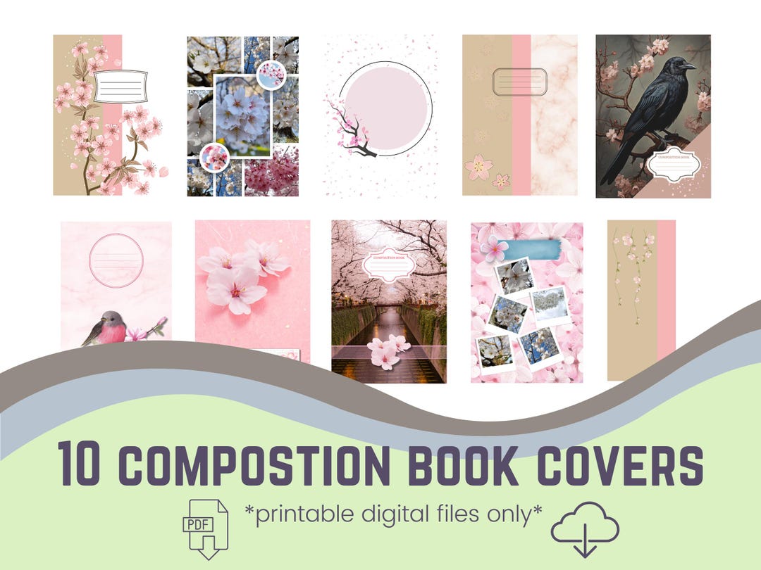 Cherry Blossom Printable Composition Notebook Covers, Set of 10 ...