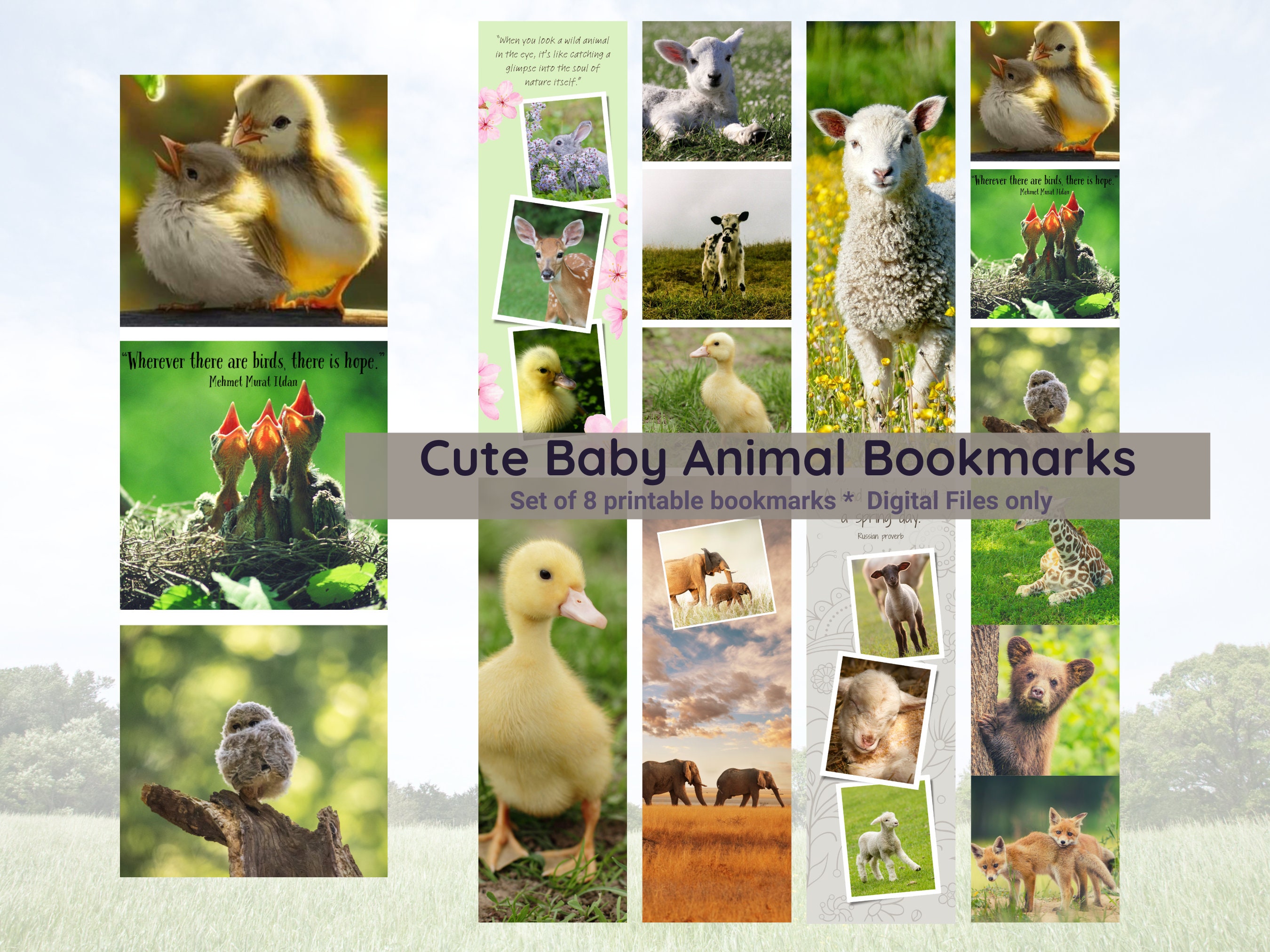 Baby Animals Printable Bookmarks, Cute Animal Book Mark - Etsy