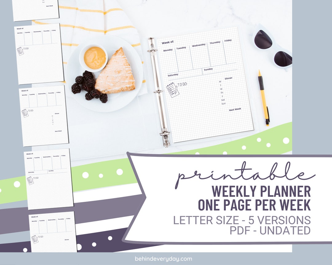 WEEKLY PLANNER Printable, Week on 1 Page WO1P, Weekly Schedule, Undated ...