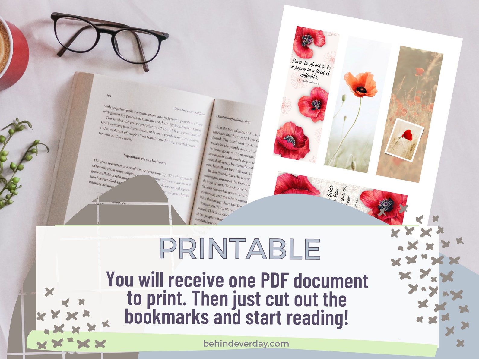 Poppy Printable Bookmarks, Set of Four, Instant Download - Etsy