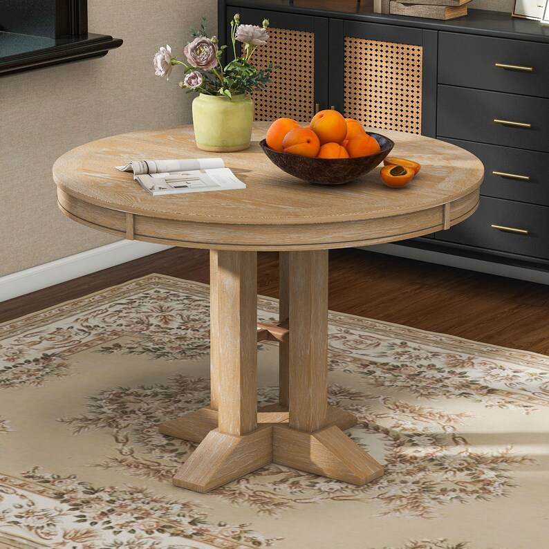 Round Extendable Dining Table Rustic Dining Table Large Round Dining ...