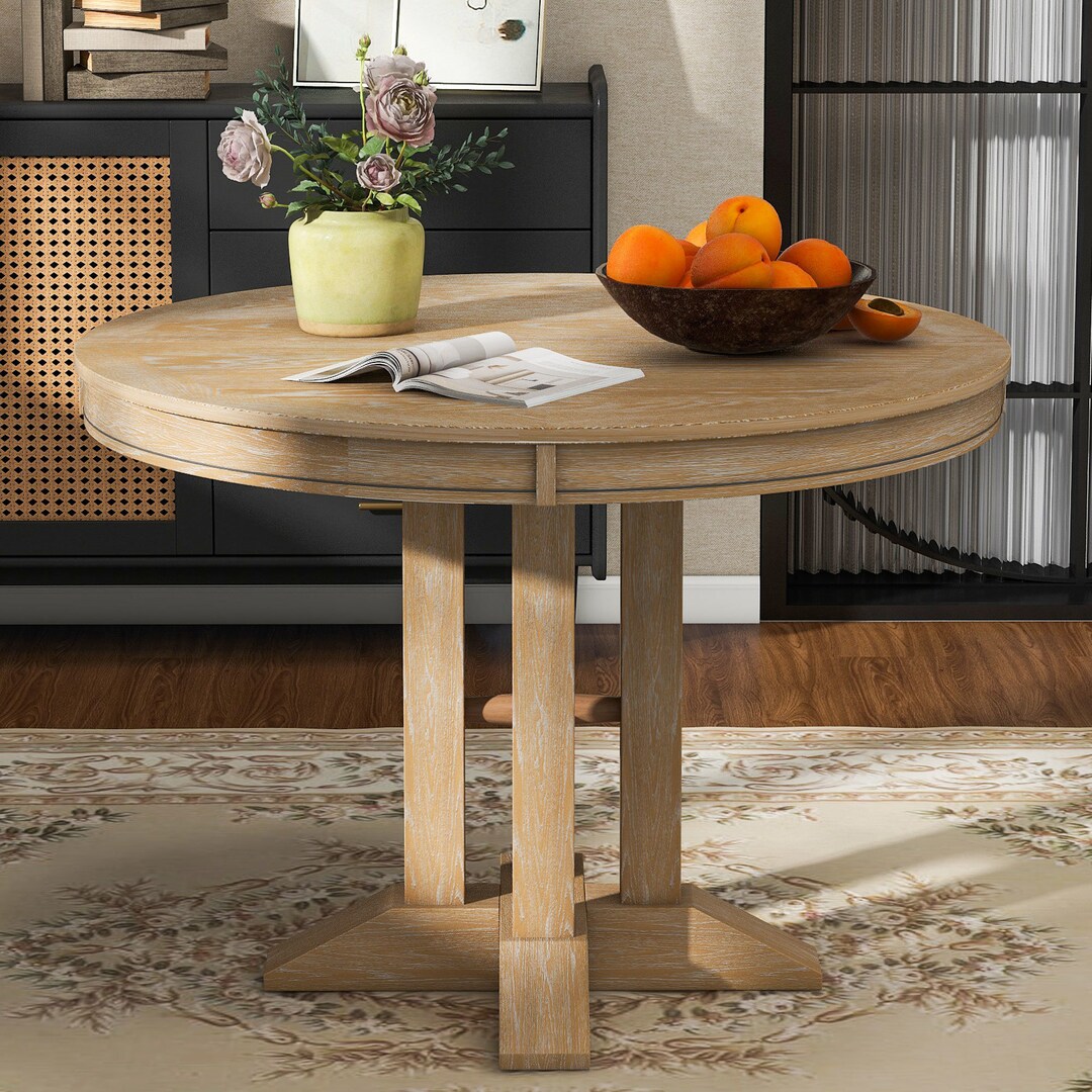 Round Extendable Dining Table Rustic Dining Table Large Round Dining ...