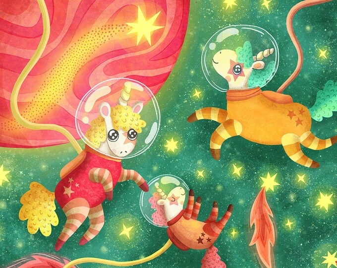 Space Unicorns Cute Unicorn Print Space Nursery Art for Kids | Etsy