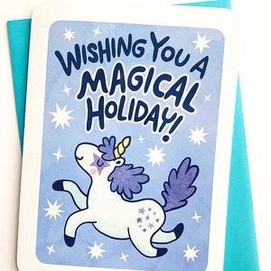 Wishing You a Magical Holiday, Unicorn Holiday Card Christmas Unicorn ...