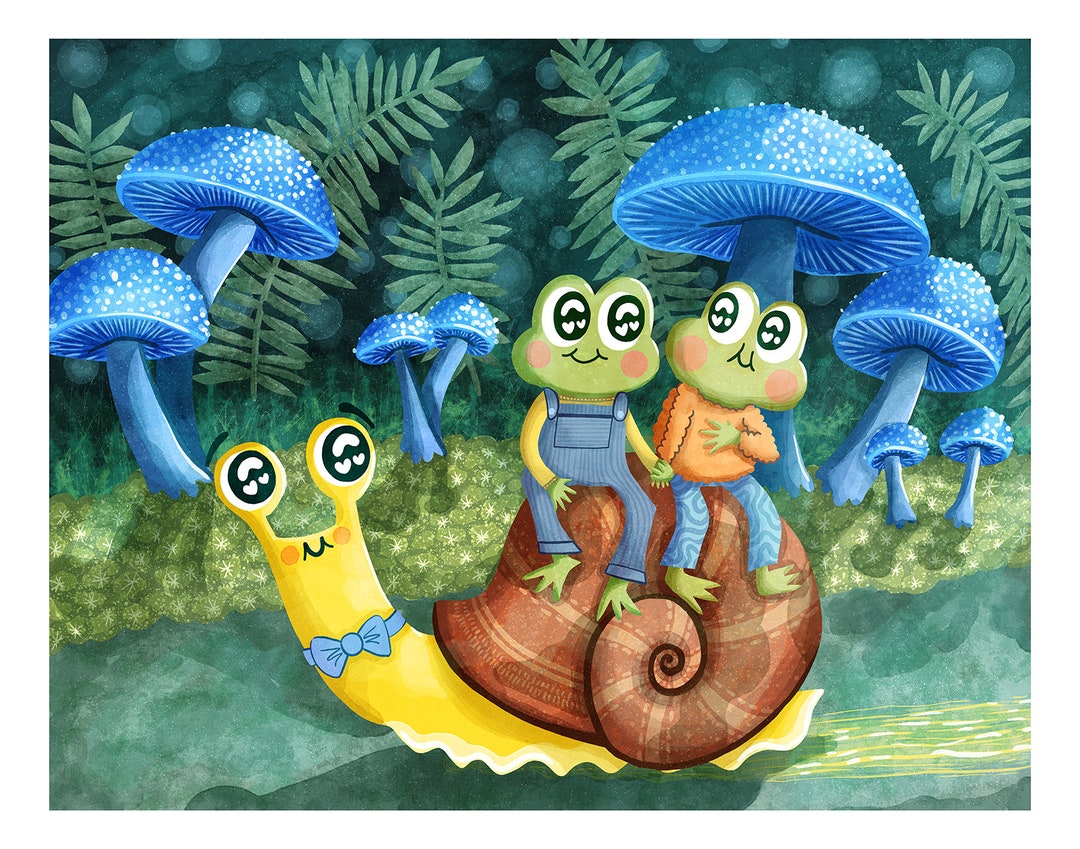 Romantic Ride - Cute Frogs in Love Print Cute Animals Adventure Snails ...