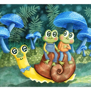 Romantic Ride - Cute Frogs in Love Print Cute Animals Adventure Snails ...
