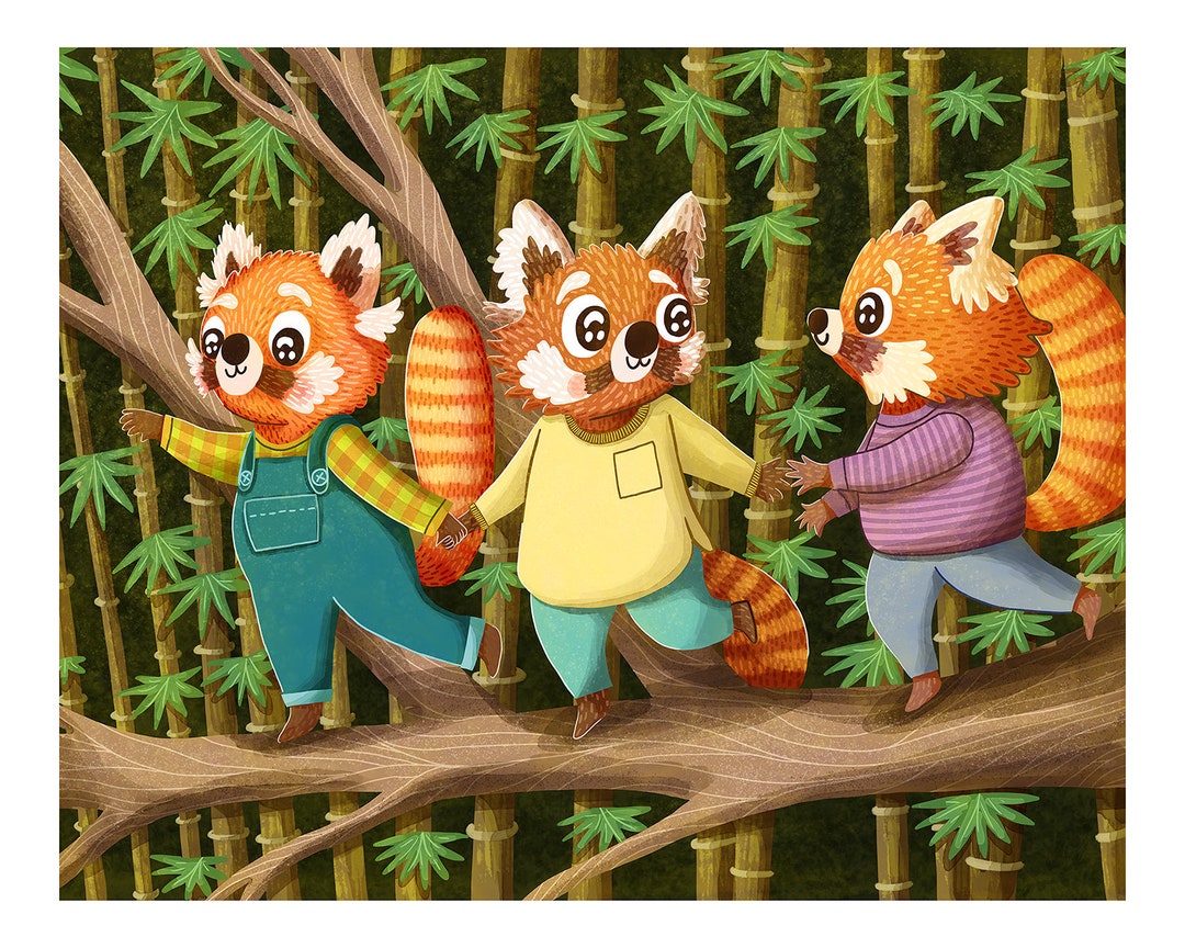 Red Panda Friends Art Print- Cute Red Panda Print Jungle Nursery Art ...