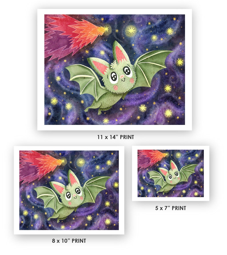 Space Bat Cosmic Art Print- Cute Bat Print Space Illustration for Kids ...