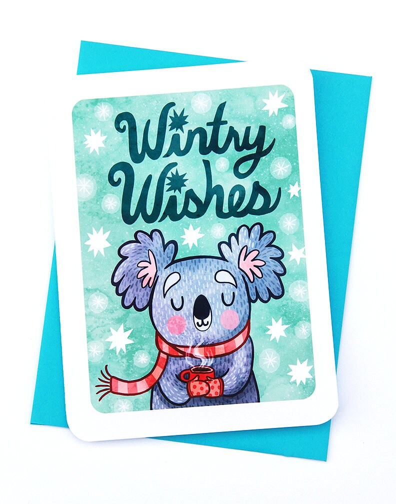 Wintry Wishes Koala Cute Christmas Card Koala Holiday Card - Etsy UK