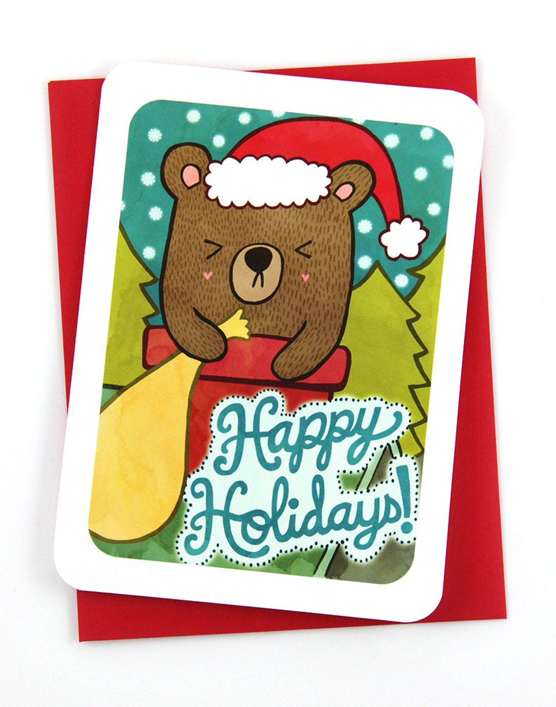Happy Holidays Chimney Bear - Christmas Card, Bear Holiday Card, Santa ...