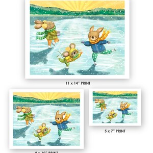 Sunny Ice Skating Animals - Cute Winter Print Snowy Cute Animals Ice ...