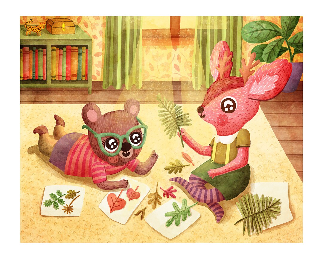 Leaf Collectors - Cute Friends Print Woodland Nursery Art for Kid Room ...