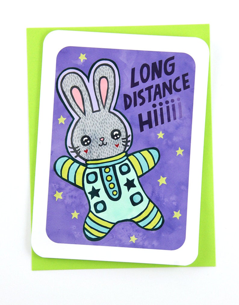 Long Distance Hiiii Space Bunny Hello Greeting Card - Etsy