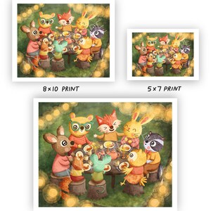 Woodland Animal Dinner Party Art Print: Whimsical Nursery Illustration ...