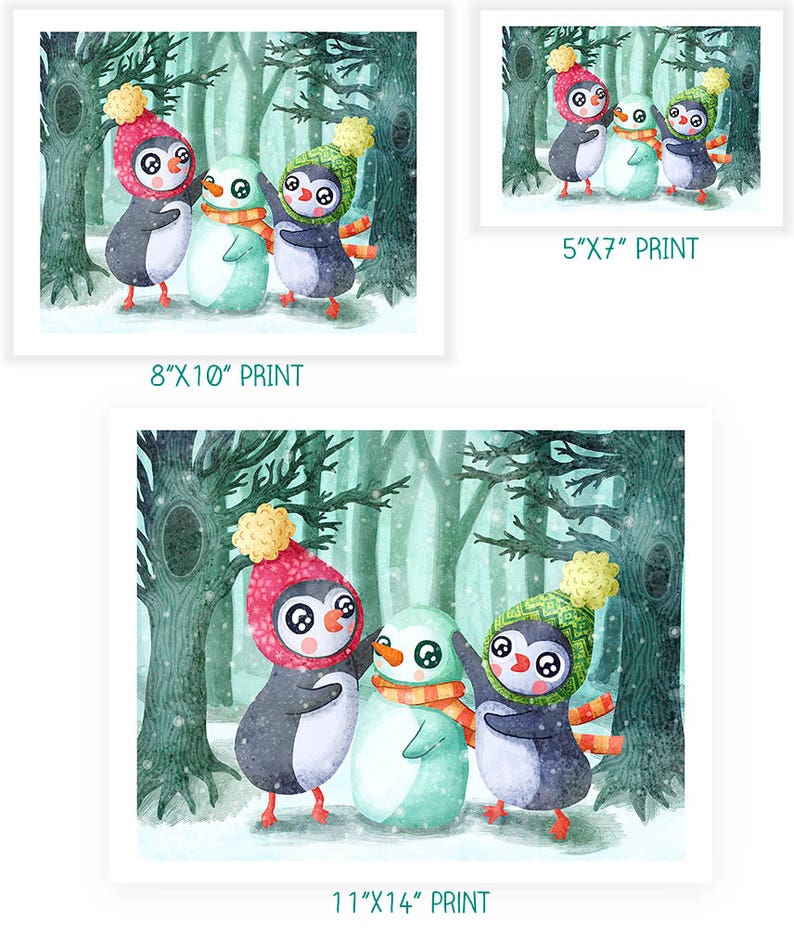 Winter Penguin Art Cute Penguin Print Arctic Nursery Art - Etsy