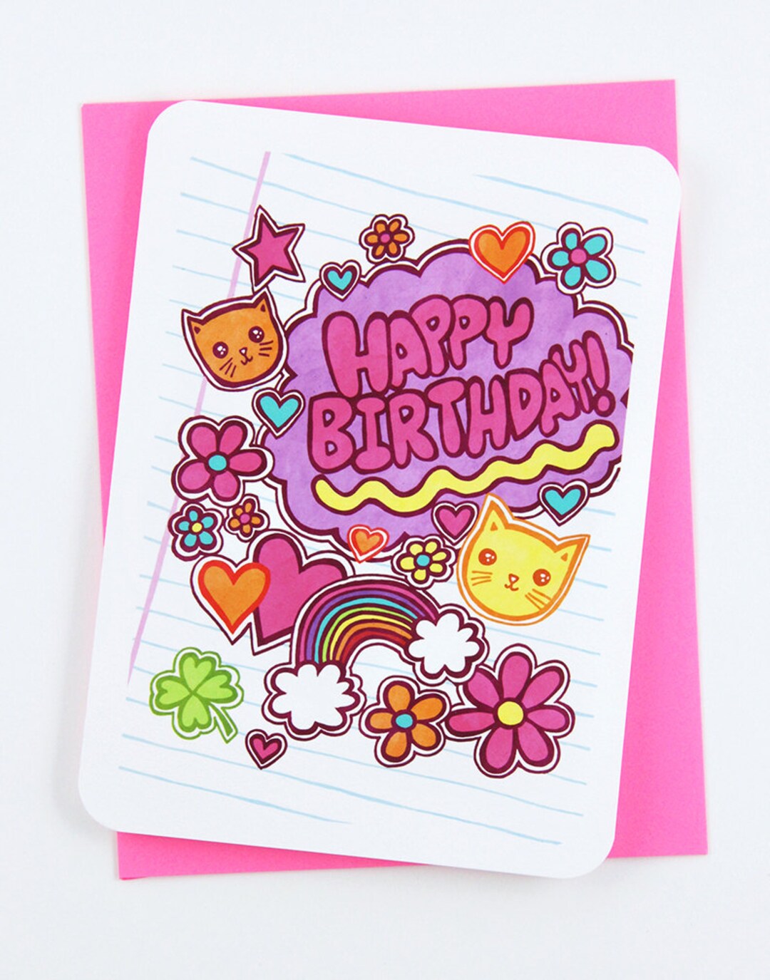 Cat Rainbow Stickers Cute Birthday Card for Girlfriend Birthday Card ...