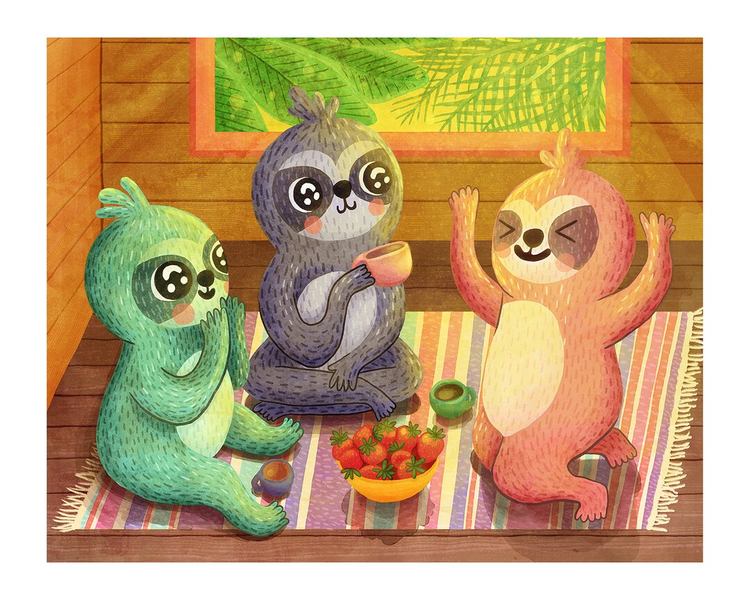 Sloth Friends- Cute Sloth Print Treehouse Nursery Art for Kids Room ...