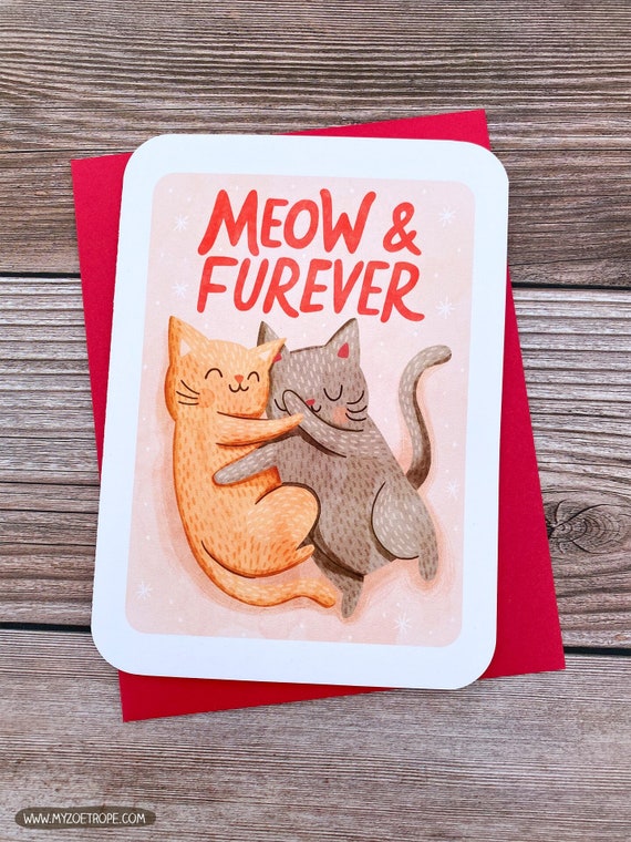 Meow and Furever Cats Cute Valentines Day Card Funny Love - Etsy
