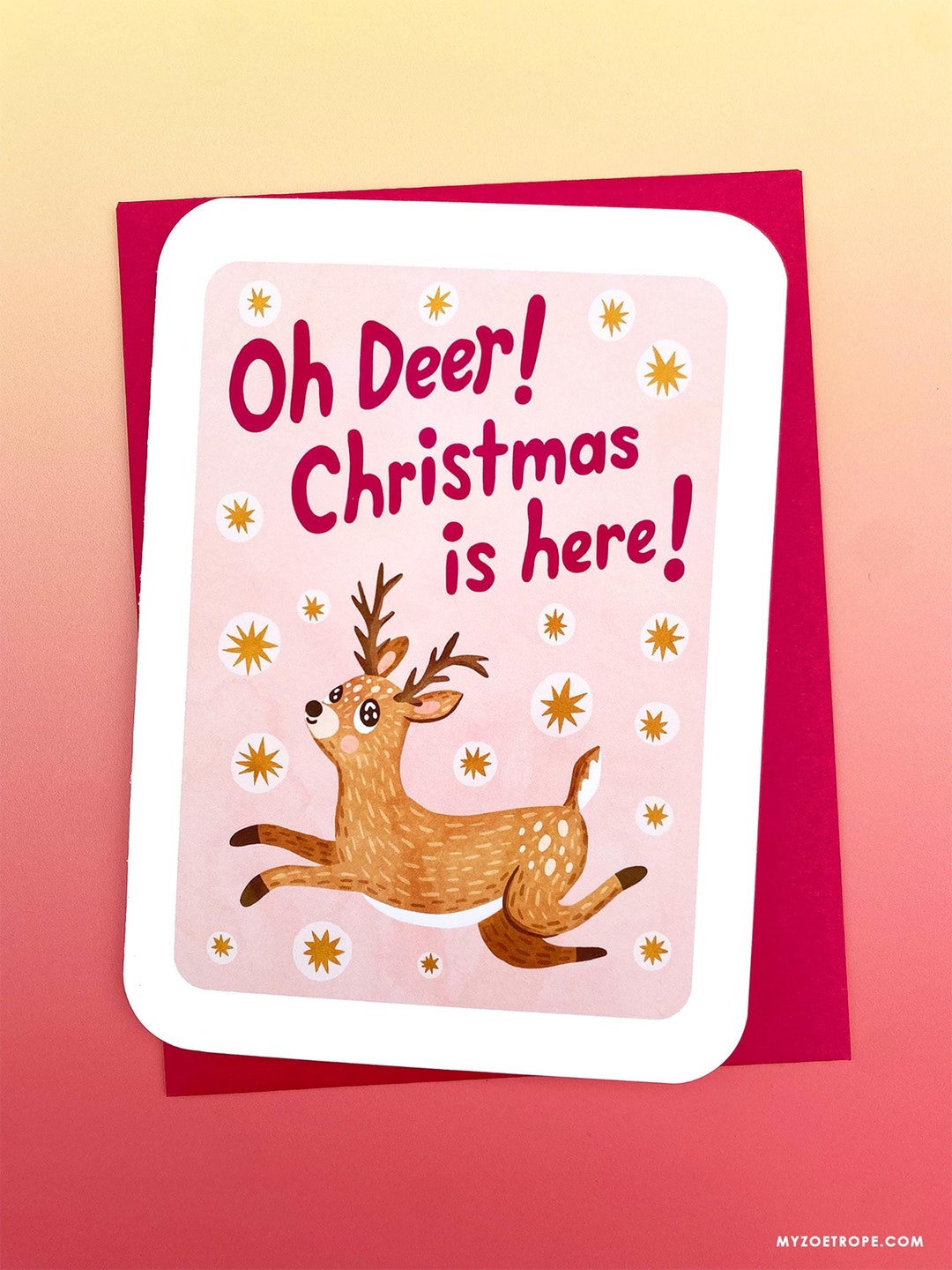 Oh Deer, Christmas is Here Card - Cute Christmas Card Deer Merry ...