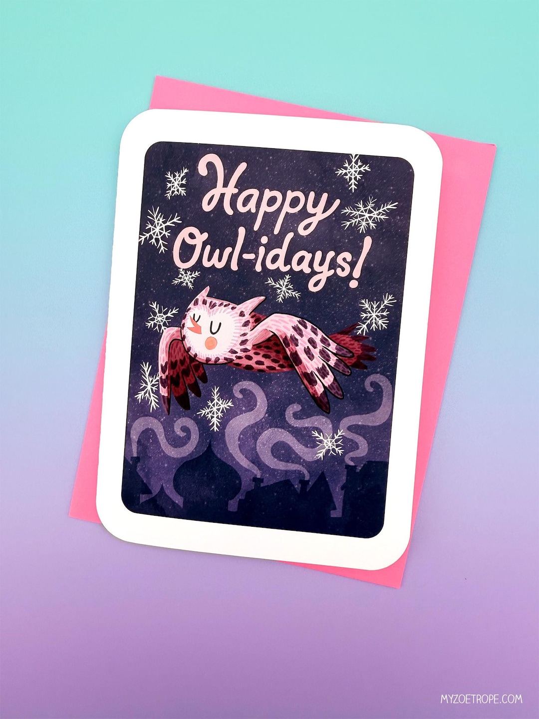 Happy Owlidays Flying Owl - Cute Owl Holiday Card Punny Card ...