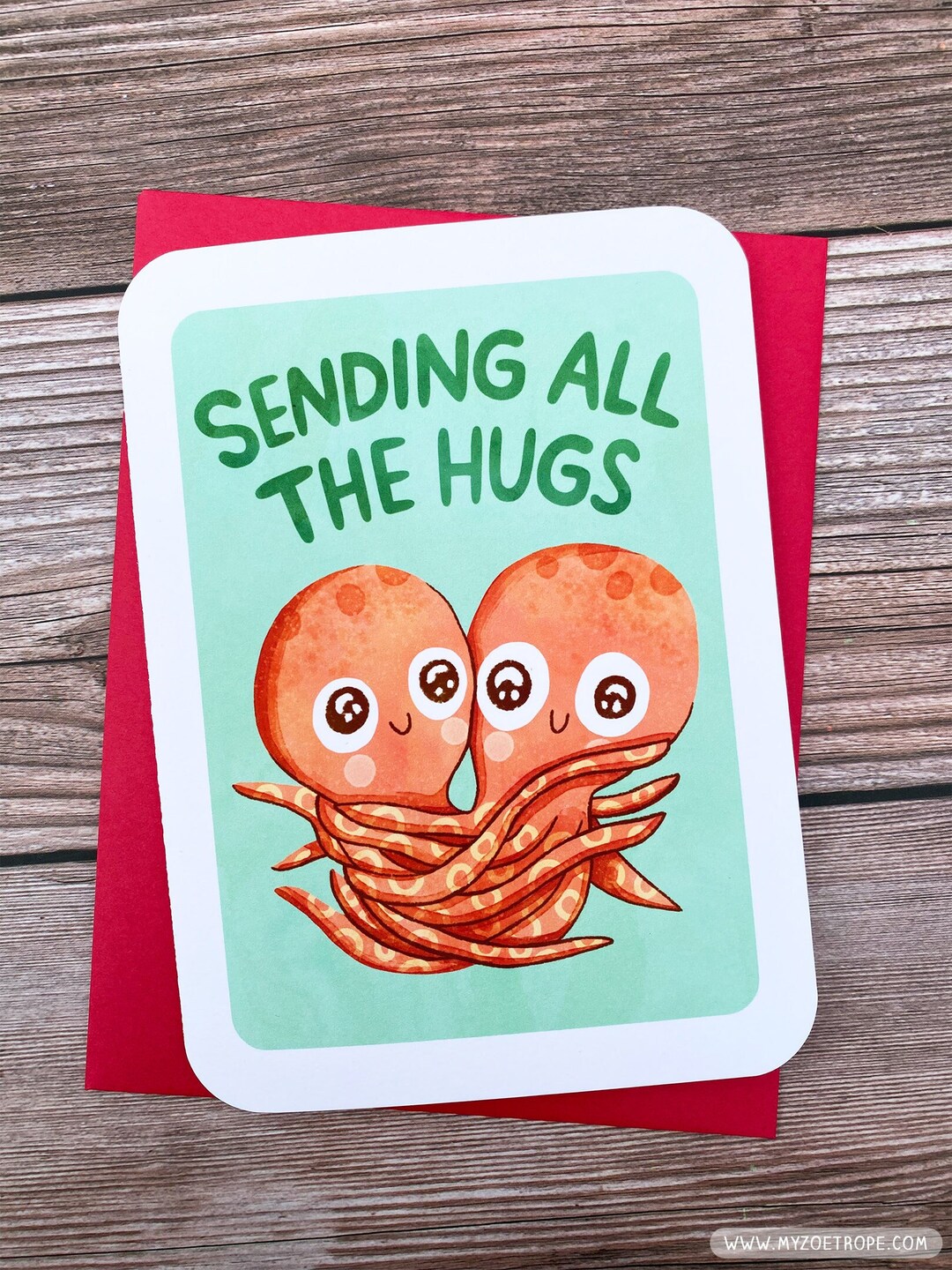 Sending All the Hugs - Cute Missing You Card Octopus Hugging Card Long ...