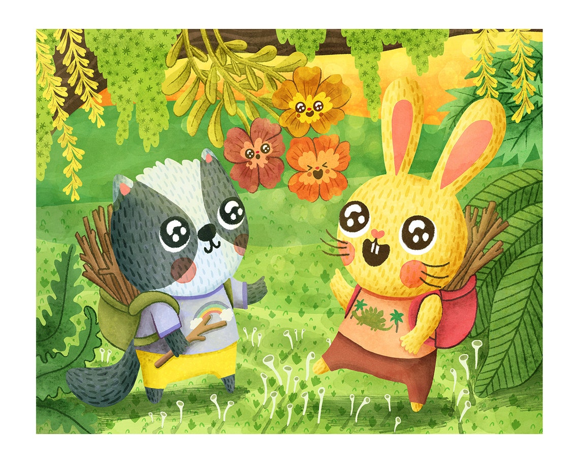 Forager Friends Cute Woodland Print Badger Nursery Art for - Etsy