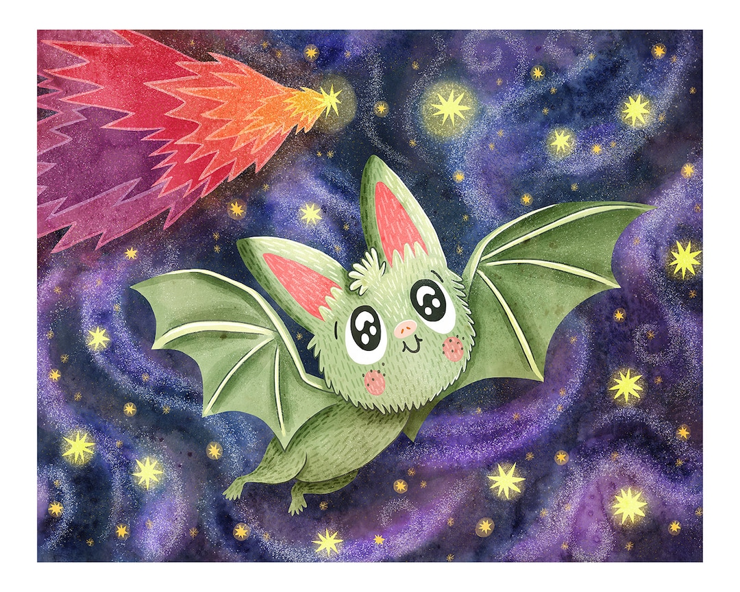 Space Bat Cosmic Art Print- Cute Bat Print Space Illustration for Kids ...
