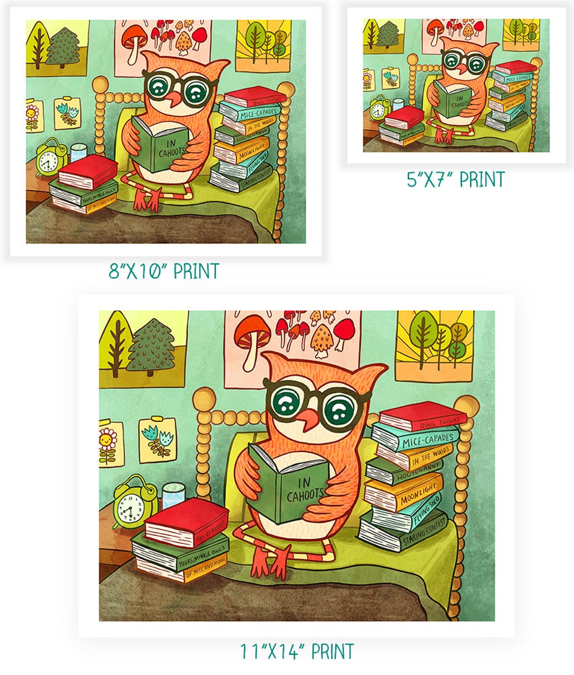 Owl Reading Books Print Owl Print Nursery Art Owl Art Gift | Etsy