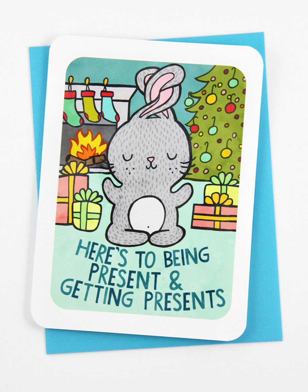 Being Present Bunny - Funny Holiday Card Puns Cute Christmas Card Pun ...