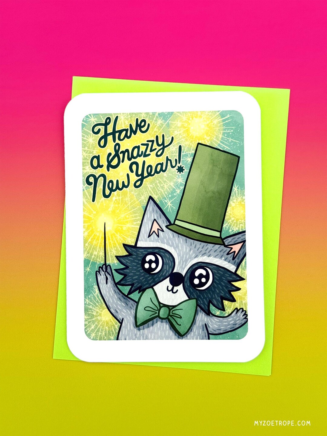 Snazzy New Year Raccoon Card - Fancy Holiday Greeting, Illustrated ...