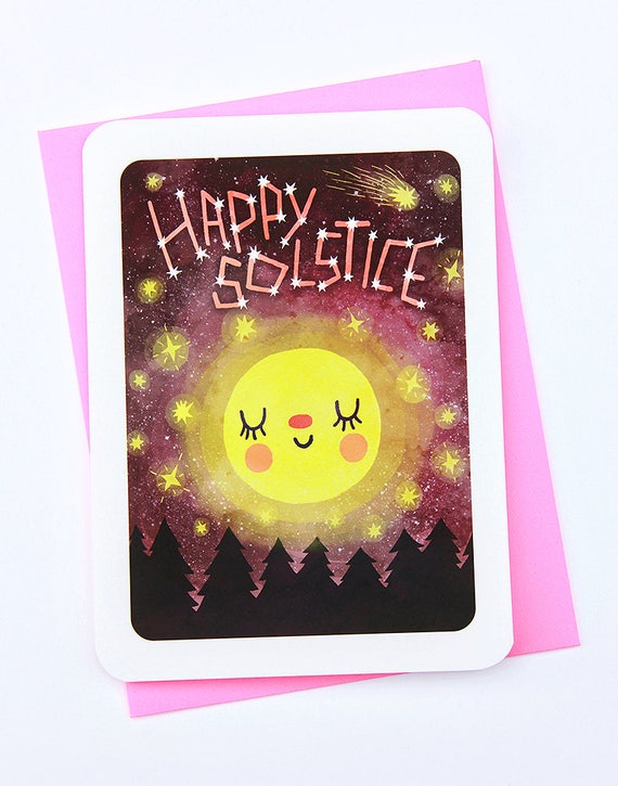 Happy Solstice Card Cute Holiday Card Moon Seasons Greetings - Etsy