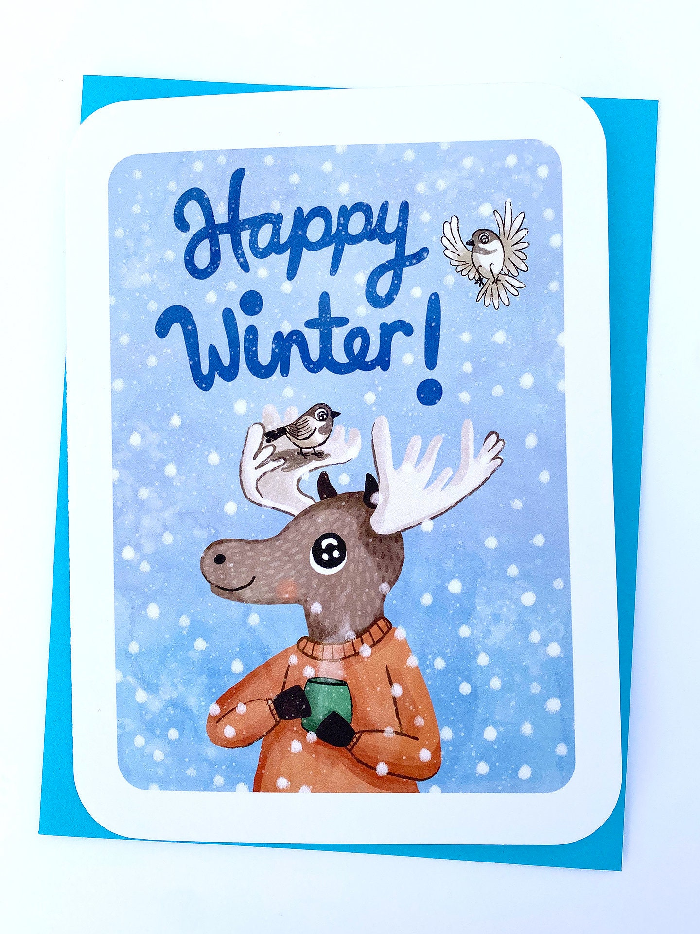 Happy Winter Moose Moose Winter Card Christmas Card Cute Holiday Card ...