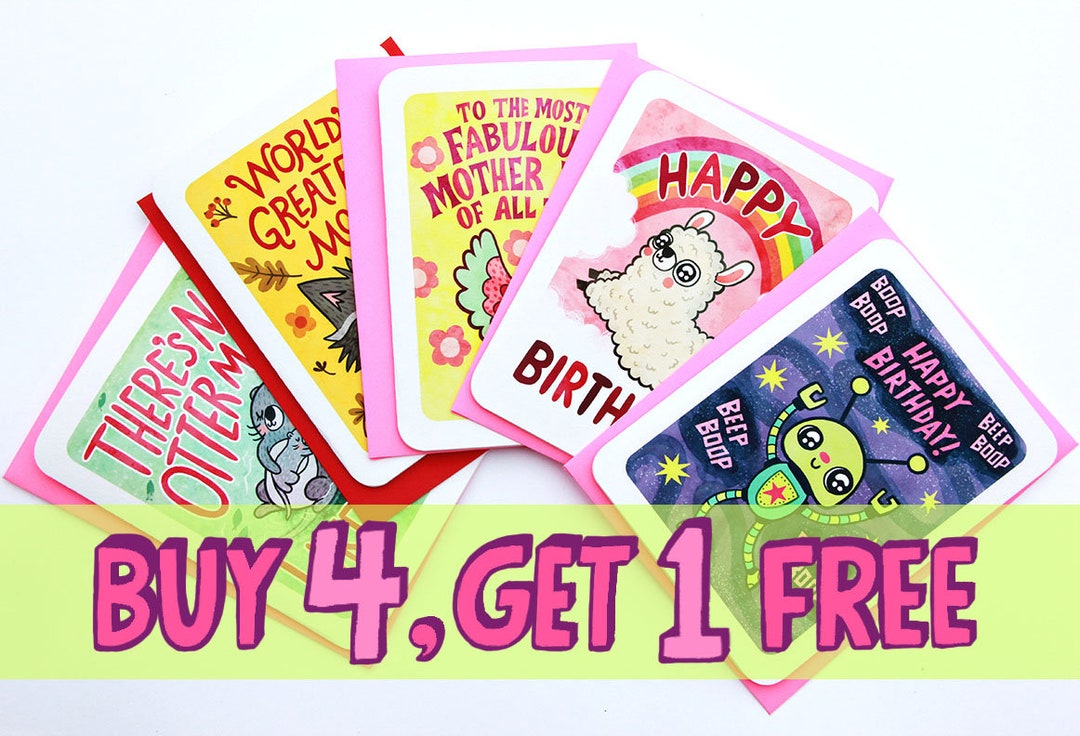 Buy 4 Get 1 Free -multiple Card Bundle Pack Deal Cute Notecards Multi ...