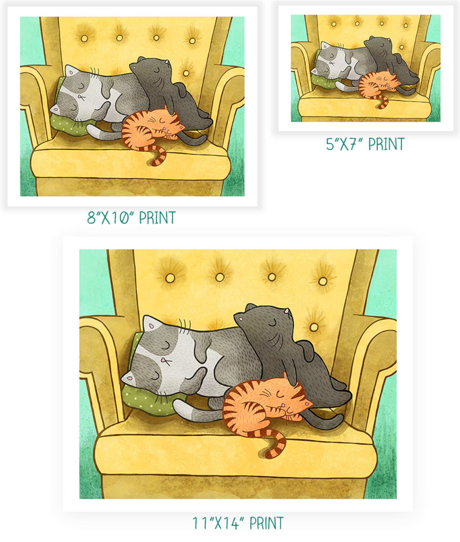 Sleeping Cats Art Print: Nursery Wall Decor, Cat Lover Gift - Etsy