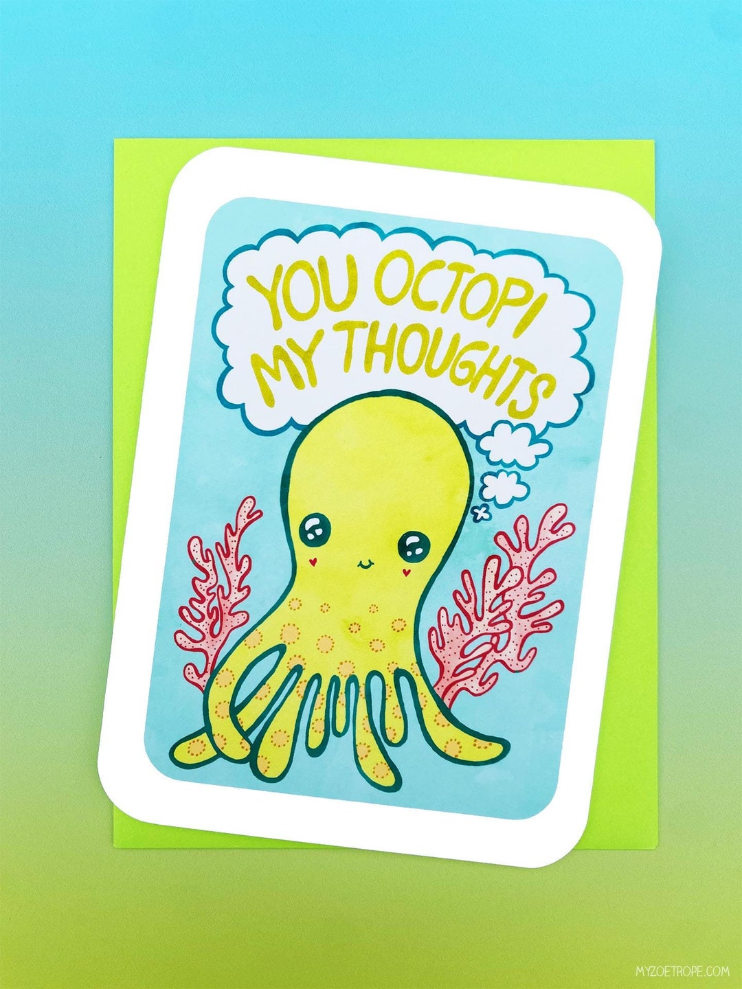 You Octopi My Thoughts Card: Funny Octopus Love Anniversary Note Card ...